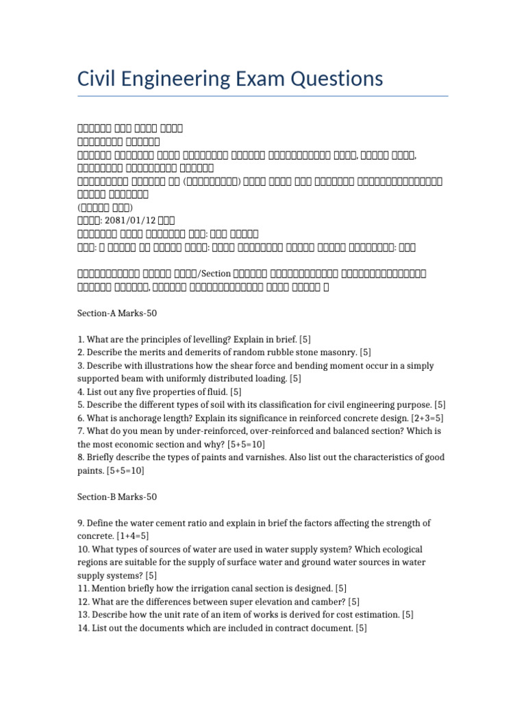 Civil Engineering Exam Questions | PDF