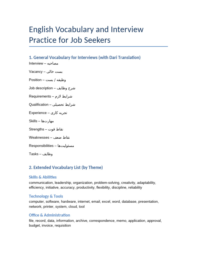 English Vocabulary and Interview Practice Complete | PDF | Leadership ...