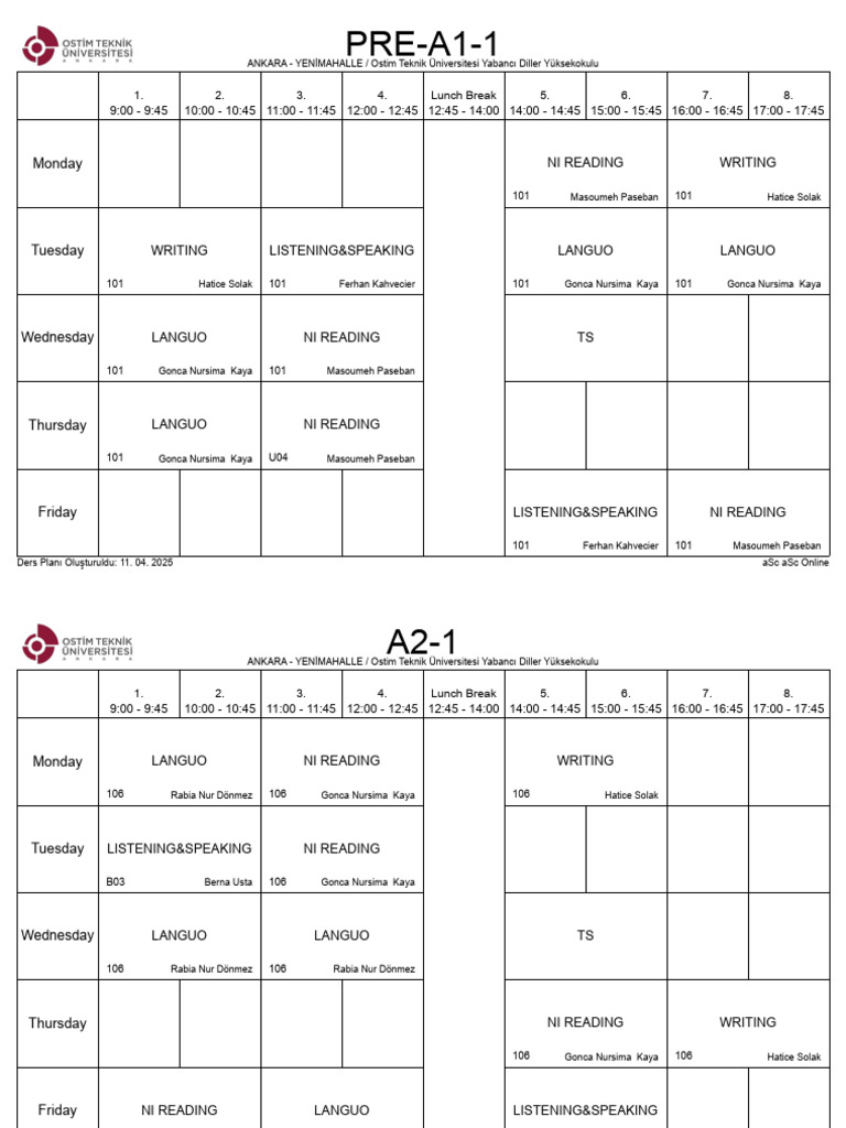 Class Schedules m4!24!25-2 | PDF