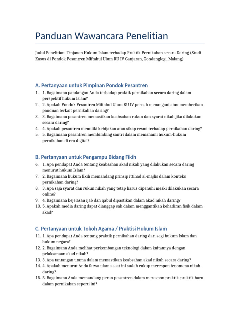 Panduan Wawancara Pernikahan Daring | PDF