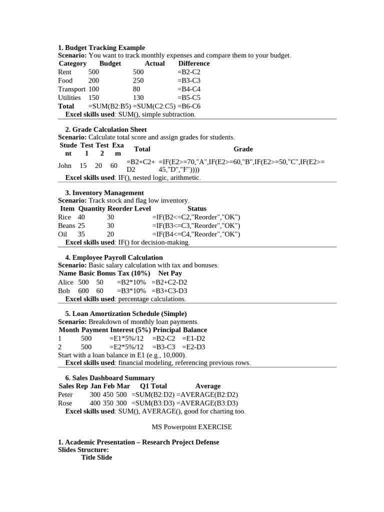 Practice Worked Examples For Word, Excel | PDF | Arithmetic | Mathematics