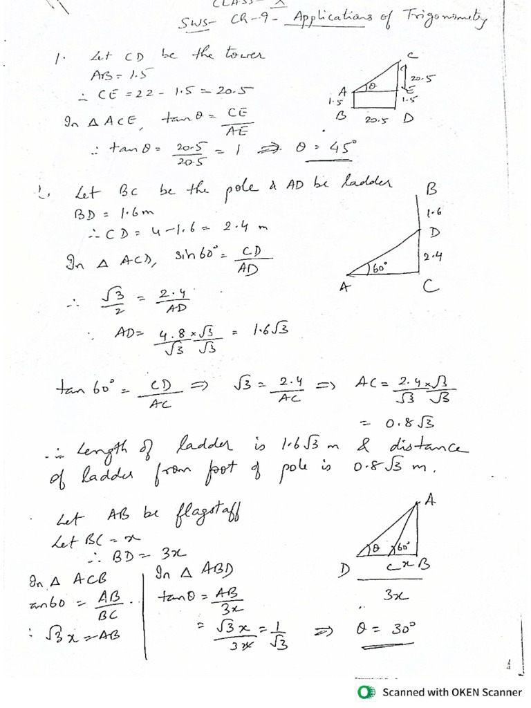 Applications of Trigonometry Answer Key 1 | PDF