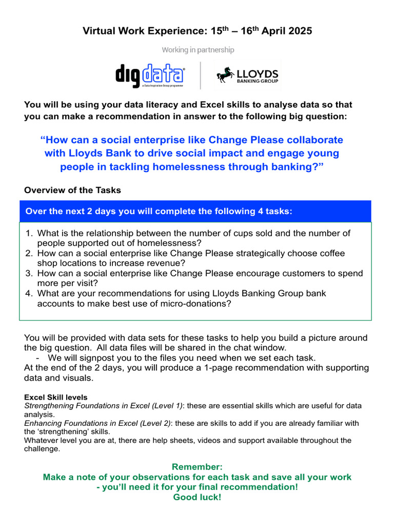 Virtual Work Experience Overview of Questions | PDF