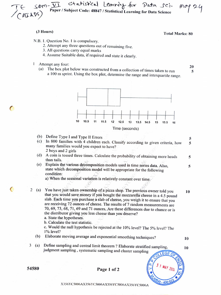 Stat Learning For DS May 24 | PDF | Sampling (Statistics) | Regression ...
