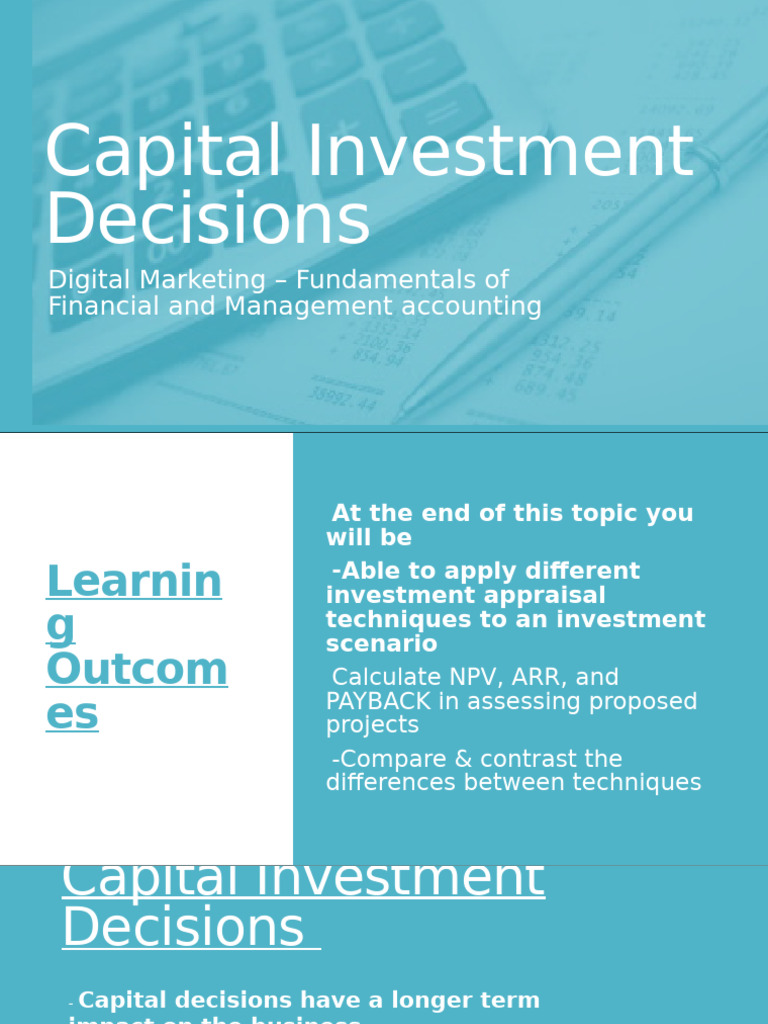 Capital Investment Appraisal Techniques | PDF | Net Present Value ...
