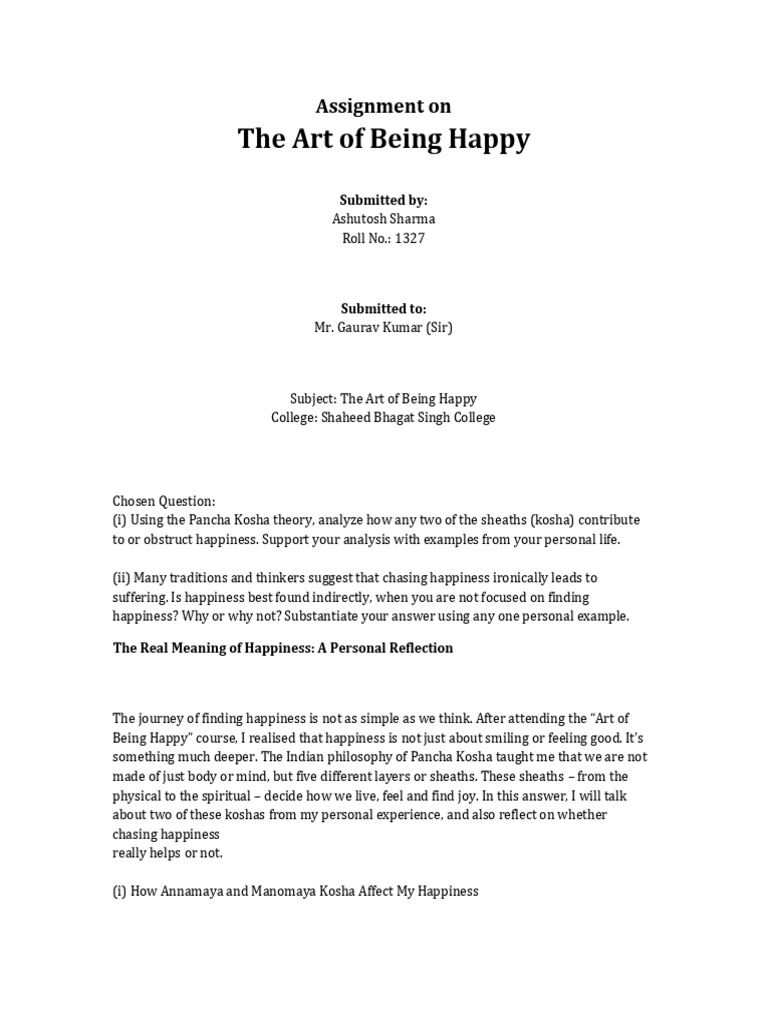 Asignment of The Art of Being Happy | PDF | Happiness | Psychology