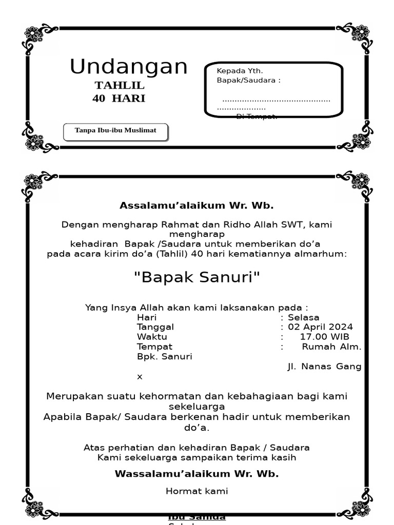 Undangan Tahlil 40 Hari | PDF