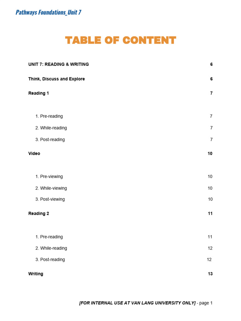 (Official) Unit 7 - Supplementary - PATHWAYS FOUNDATIONS | PDF ...