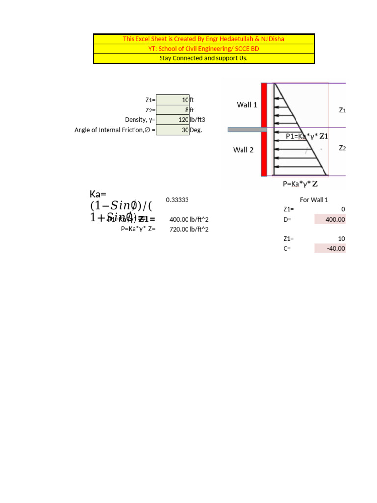 Retaining Wall Design Calculations Excel | PDF