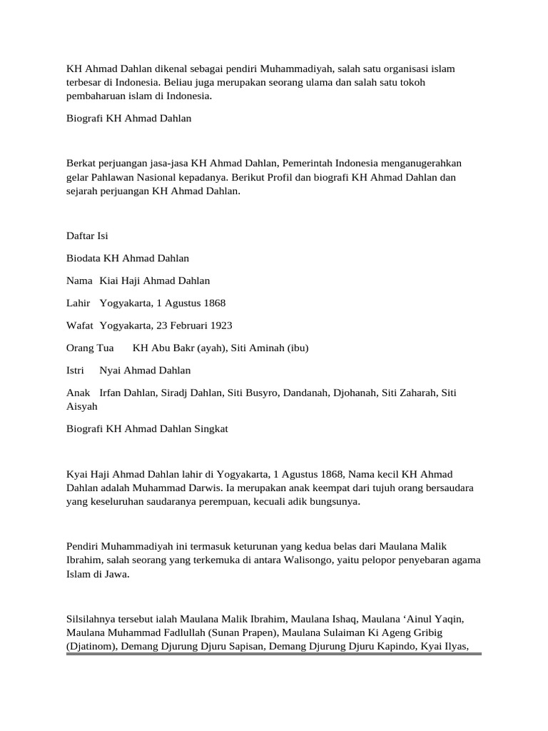 KH Ahmad Dahlan Dikenal Sebagai Pendiri Muhammadiyah | PDF