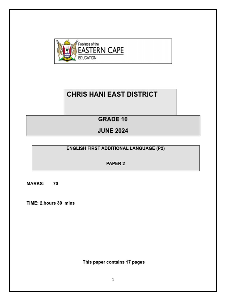 Grade 10 English Paper 2 June 2024 | PDF