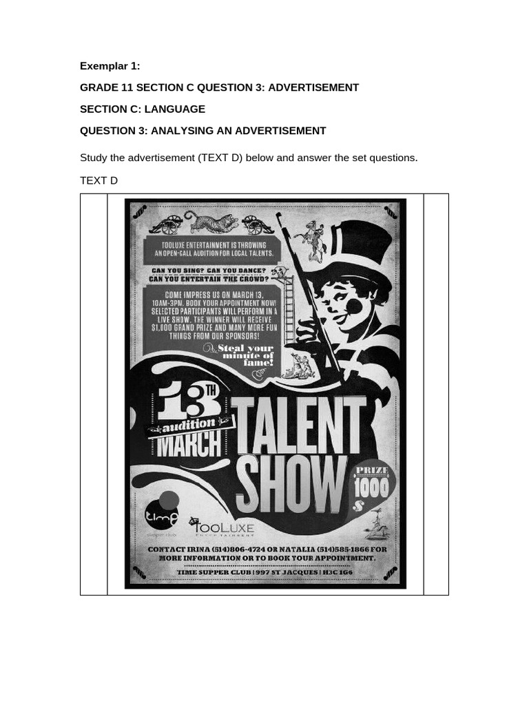 Grade 11 Advertisement Analysis Guide | PDF | Audition | Human ...