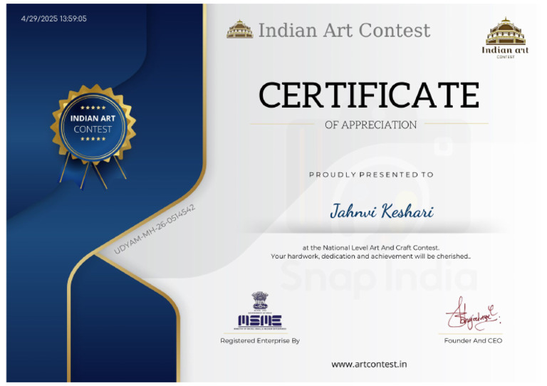 Jahnvi Keshari E-Certificate | PDF