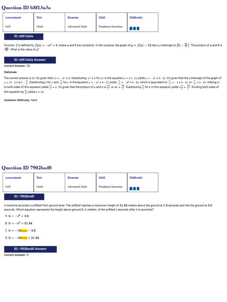 Advanced Math Sat Questions Difficult | PDF | Function (Mathematics) | Sat
