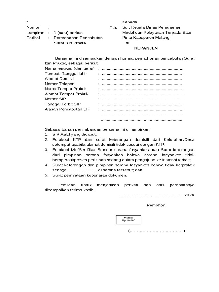 Formulir Pencabutan SIPD Dan Pernyataan (1) DPMPTSP | PDF