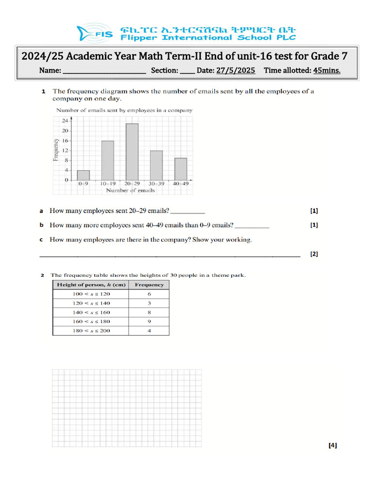 Grade 7 Math Unit 16 Test 2024/25 | PDF