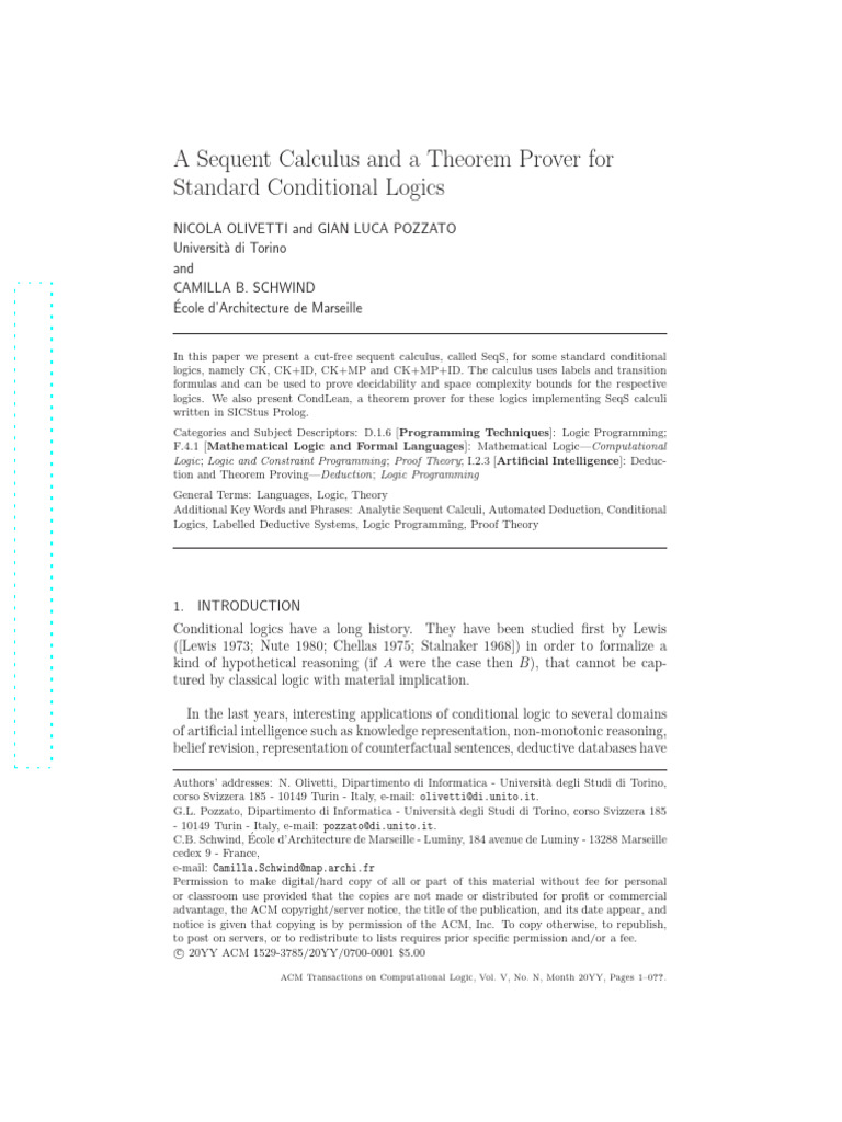 A Sequent Calculus and A Theorem Prover For Standard Conditional Logics ...