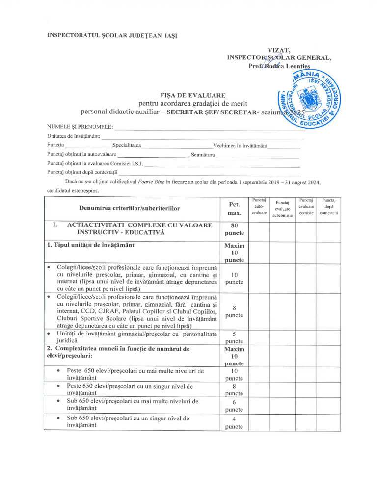 Fisa Evaluare Gradatii - Secretar | PDF