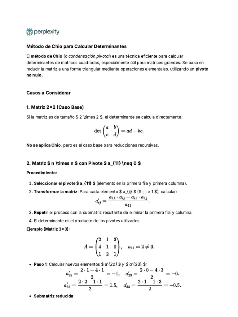 Método de Chio para Determinantes | PDF | Determinante | Matriz ...