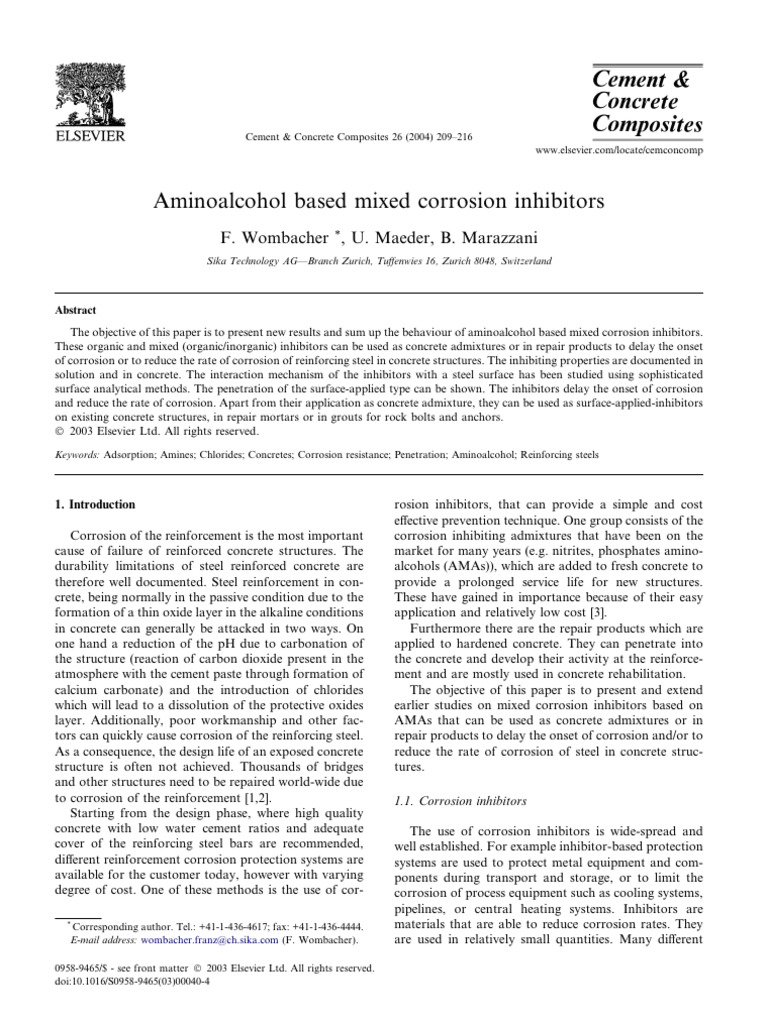 Aminoalcohol Corrosion Inhibitors in Concrete | PDF | Concrete | Corrosion