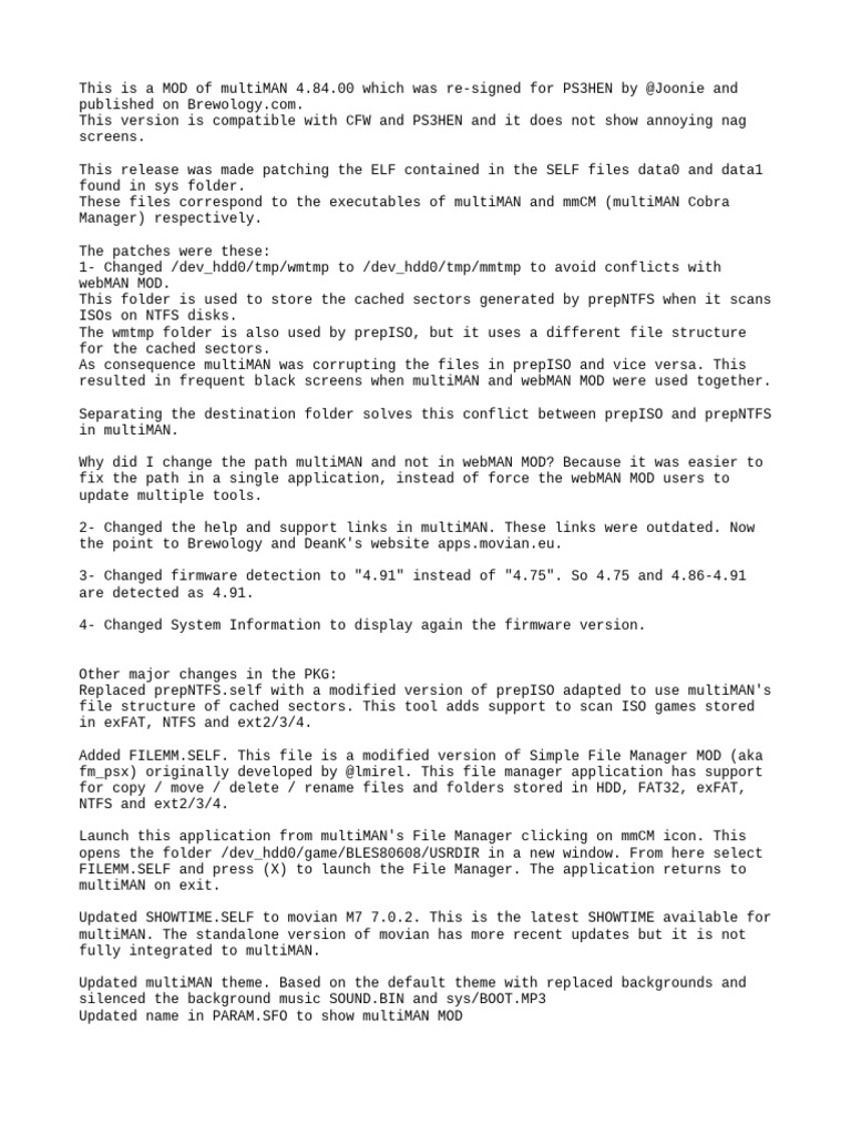 4.91 MultiMan MOD Explain | PDF | Computer File | Ibm Pc Compatibles