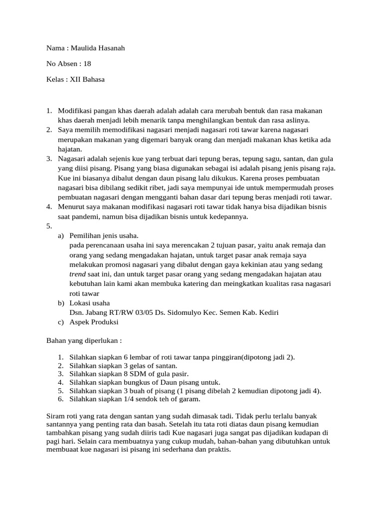 Maulida Hasanah Perencanaan Usaha | PDF