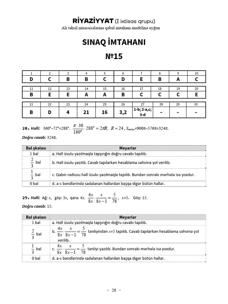 Riyaziyyat Qrup 1 AZ Sinaq 15 | PDF