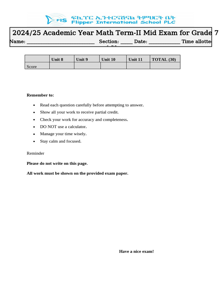 II Term G7 Maths End of Unit 12 Exam | PDF | Shape | Mathematics