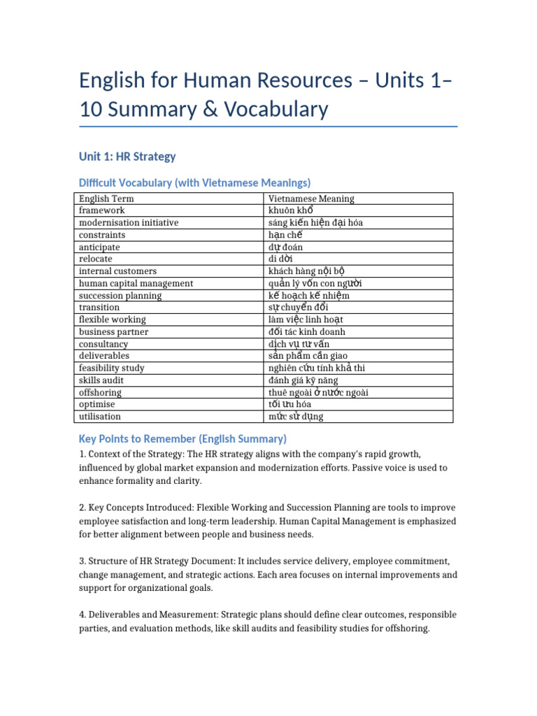 HR Vocabulary and Strategy Overview | PDF | Recruitment | Employee ...