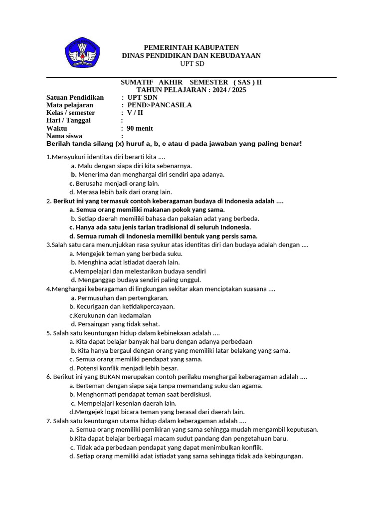 Sas II Pend Pancasila Kls 5 Smt 2 | PDF