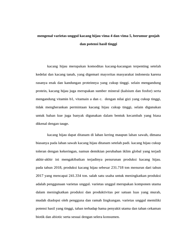 Mengenal Varietas Unggul Kacang Hijau Vima 4 Dan Vima 5 | PDF