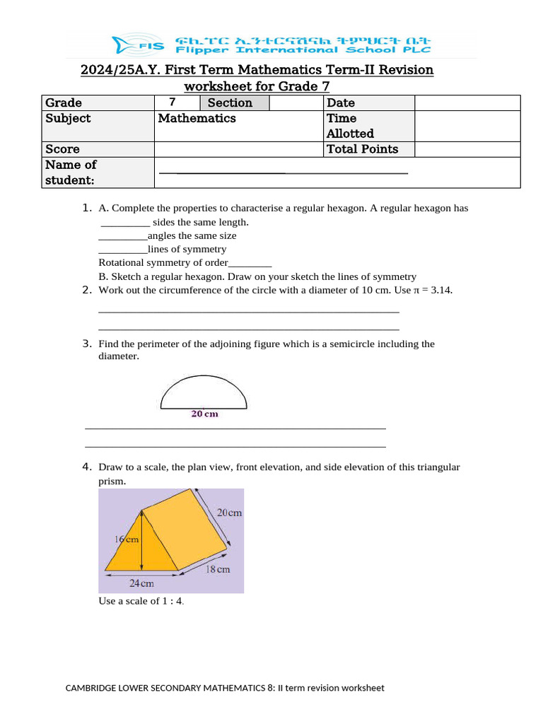 G7 Math End of Unit-8 Test | PDF