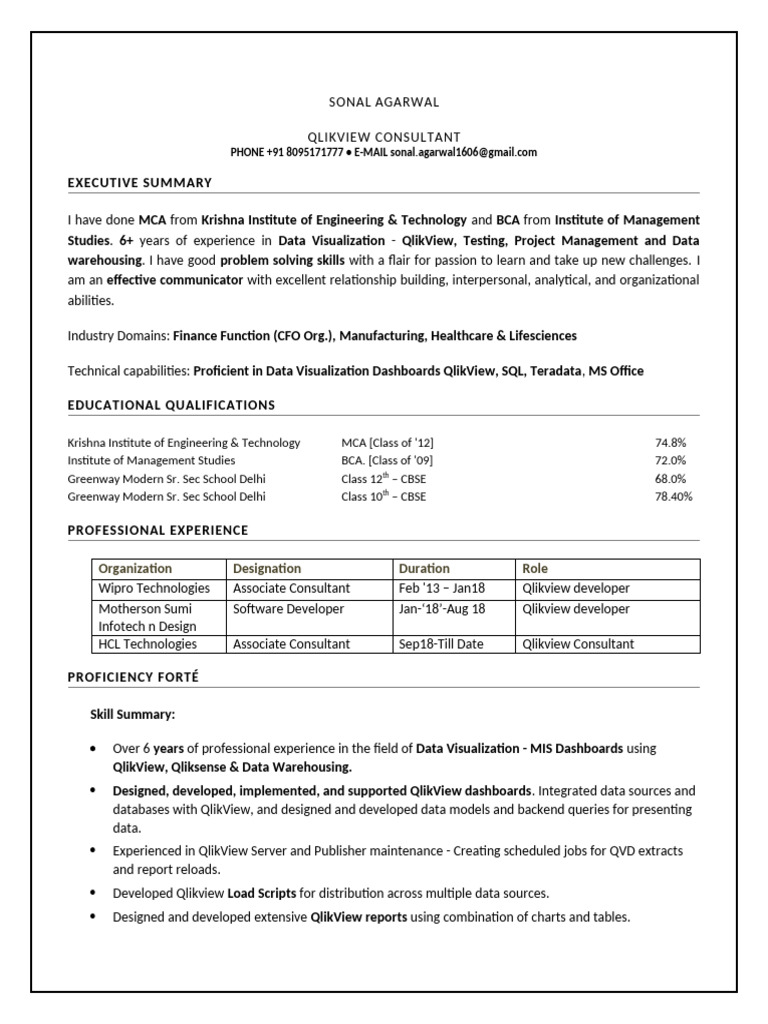 Sonal Agarwal - Resume - Qlikview-1 | PDF | Databases | Information ...