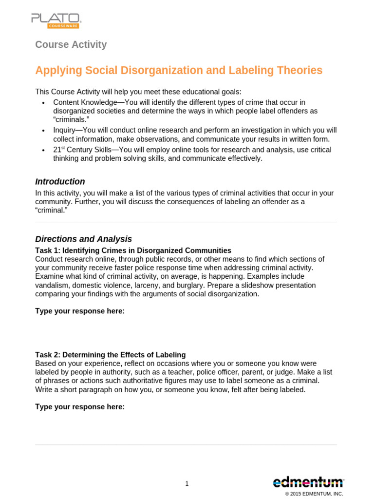 Applying Social Disorganization and Labeling Theories - CA 2 | PDF ...