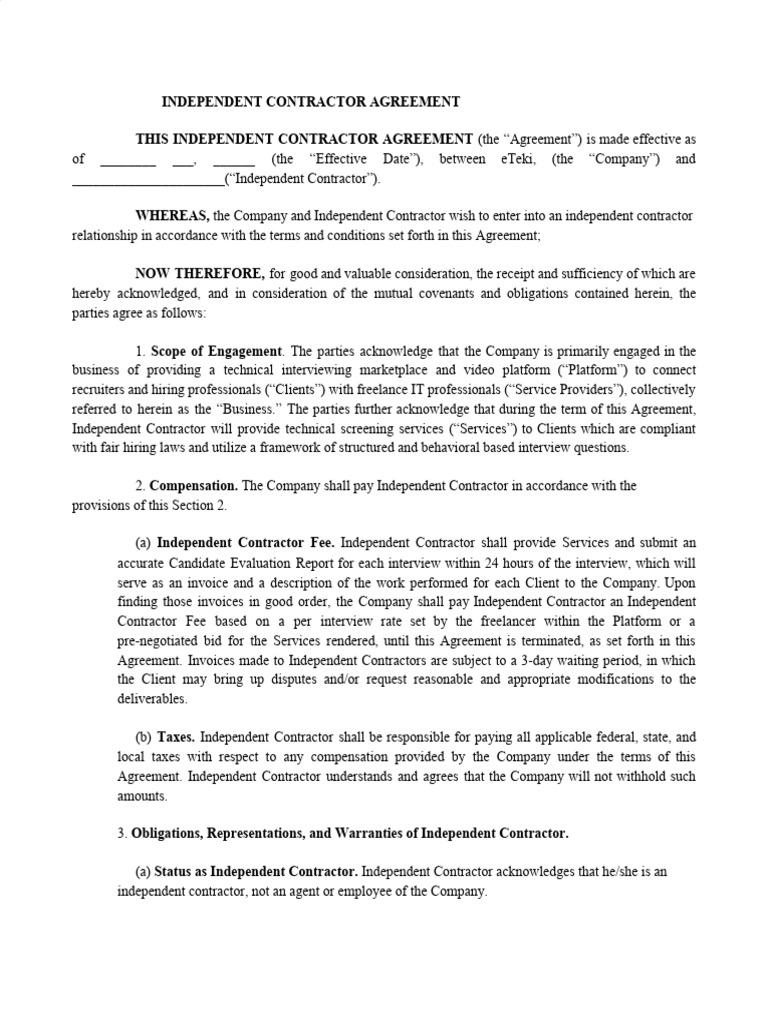 Independent Contractor Agreement Template | PDF | Breach Of Contract ...