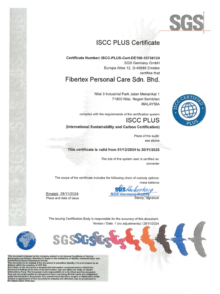 ISCC PLUS Cert DE100 10736124 2024 2025 | PDF