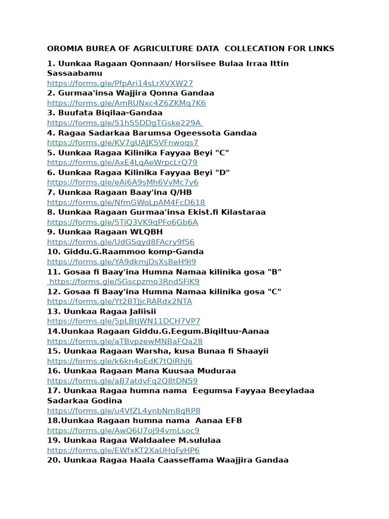 Oromia Agriculture Data Collection Links | PDF
