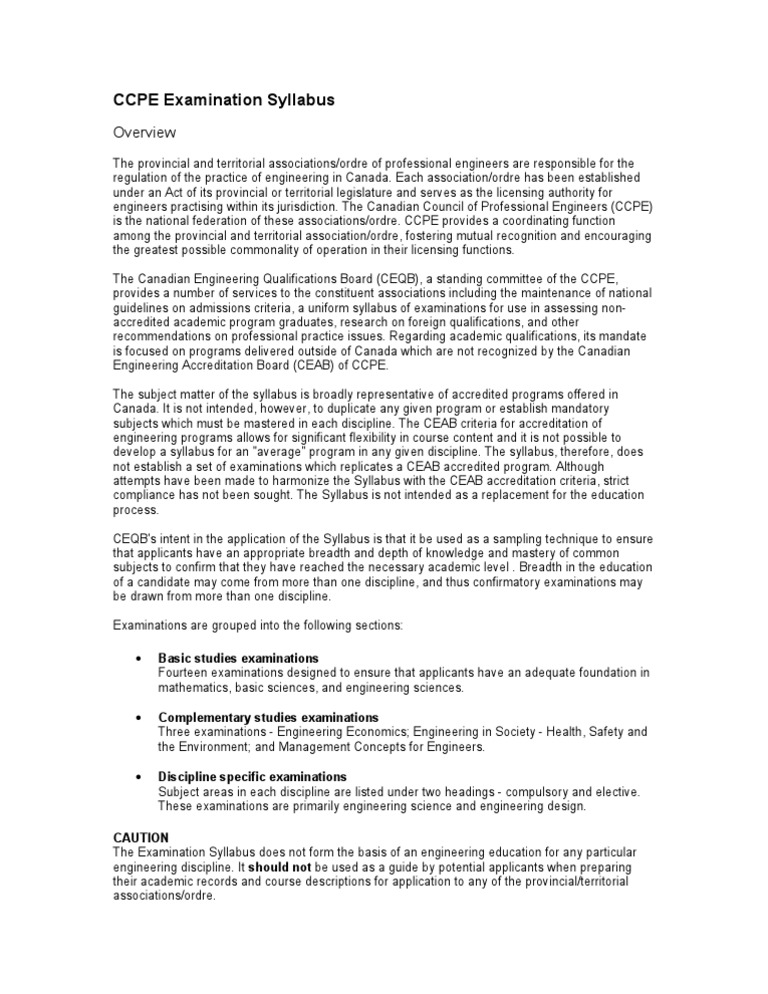 CCPE Examination Syllabus | PDF | Test (Assessment) | Engineering