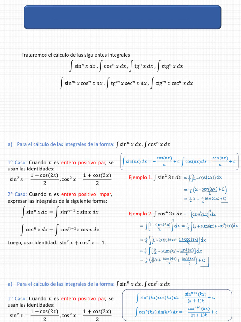 Cálculo de Integrales Trigonométricas | PDF | Integral | Entero