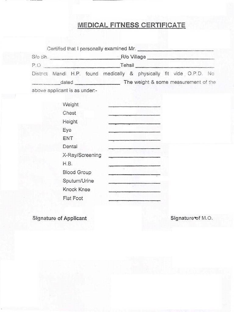 Medical Fitness Form | PDF
