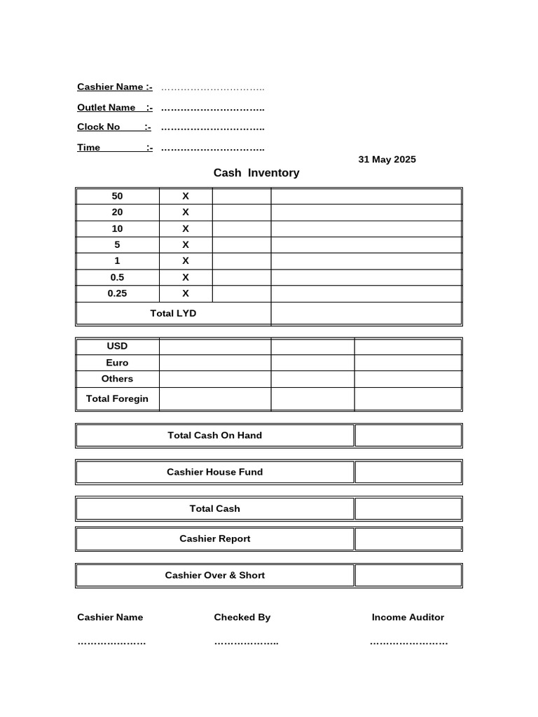 Cashier Inventory Report Template | PDF
