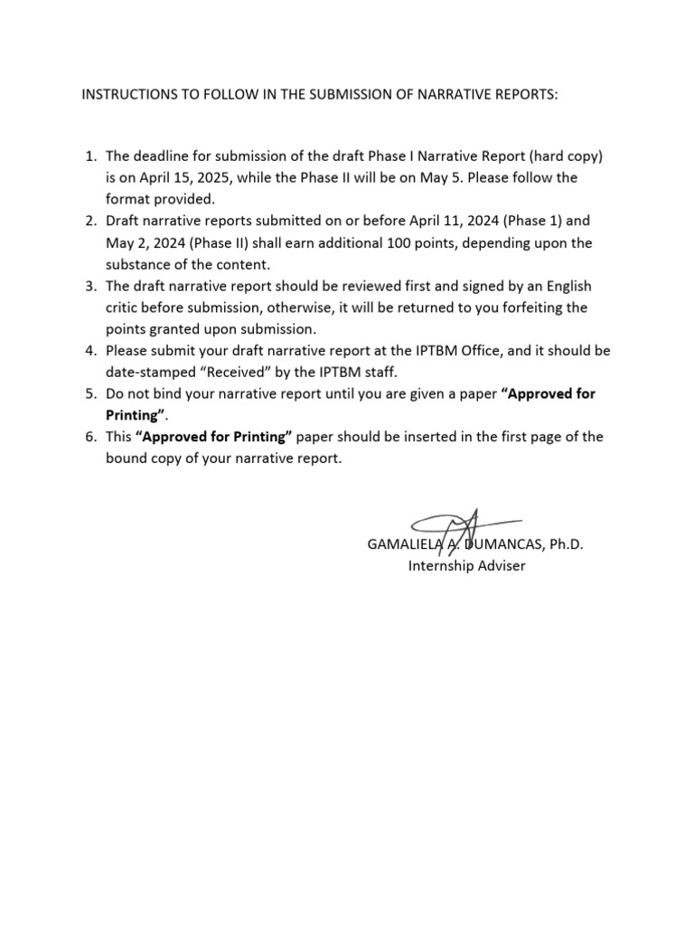 Instructions For Narrative Report | PDF