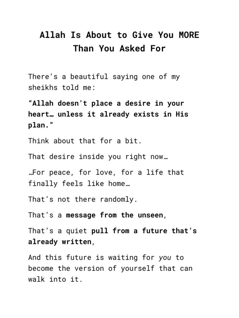 Allah Is About To Give You MORE Than You Asked For | PDF | God In Islam ...