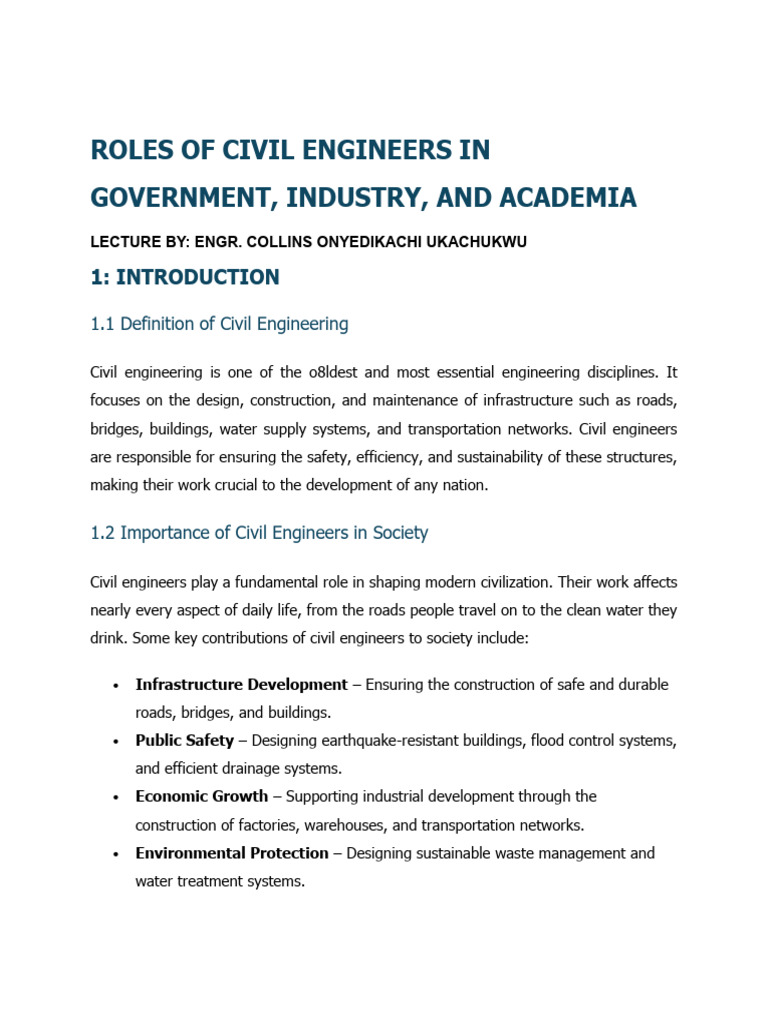 Roles of Civil Engineers in Government, Industry, and Academia | PDF ...