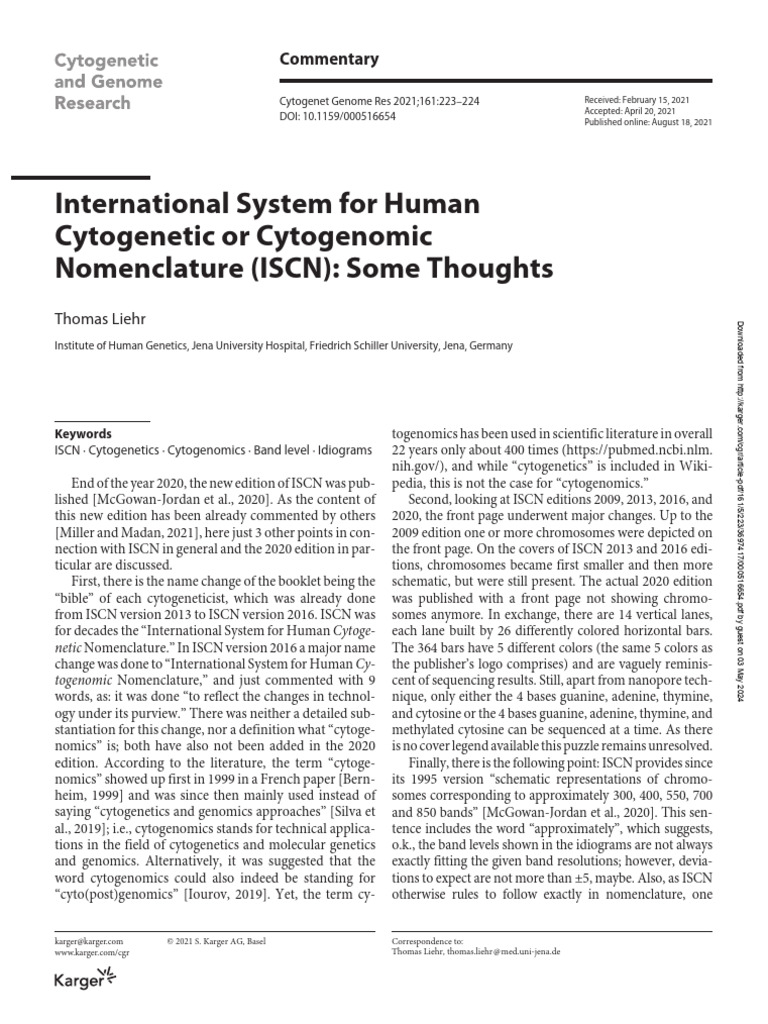 ISCN 2020: Commentary on Nomenclature Changes | PDF | Cytogenetics ...
