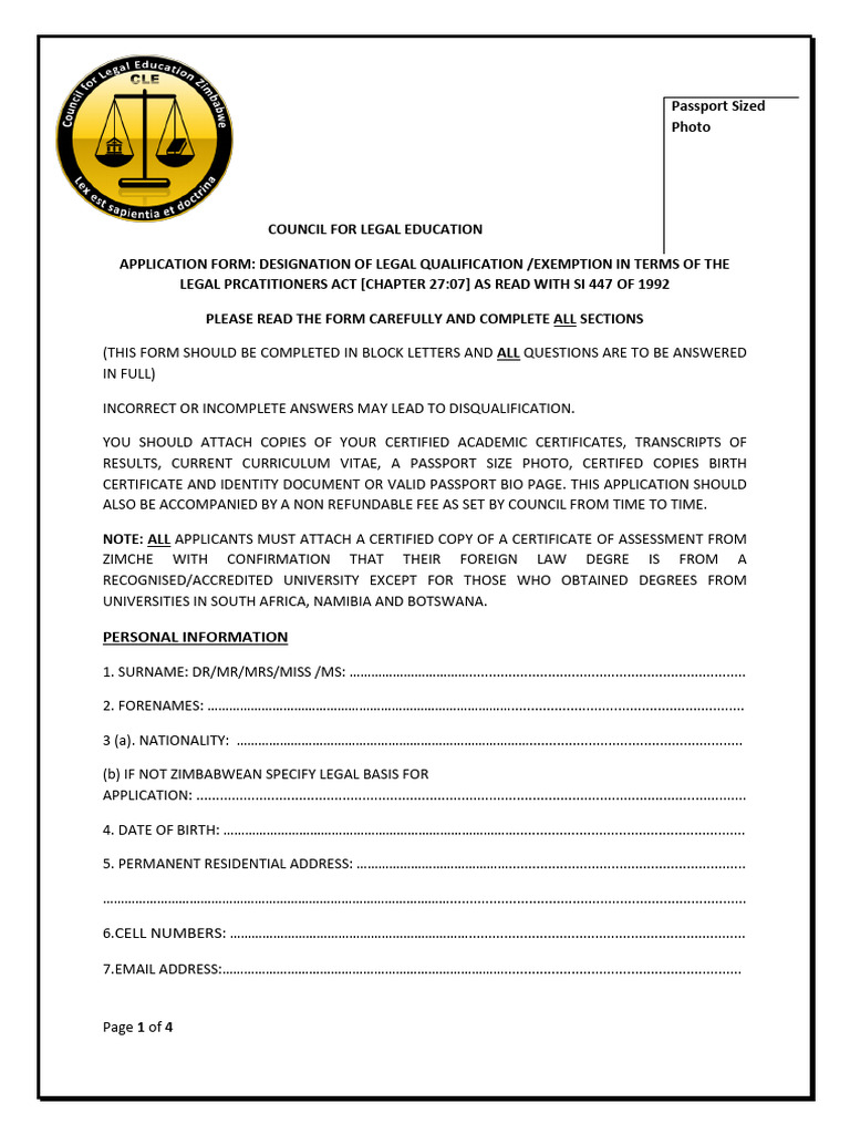 CLE Application Form for Zimbabwe | PDF | Justice | Crime & Violence