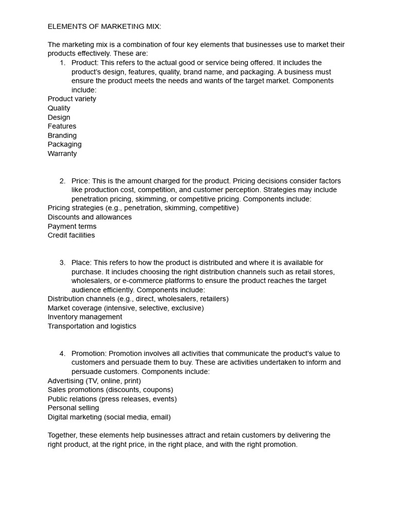 Elements of Marketing Mix | PDF