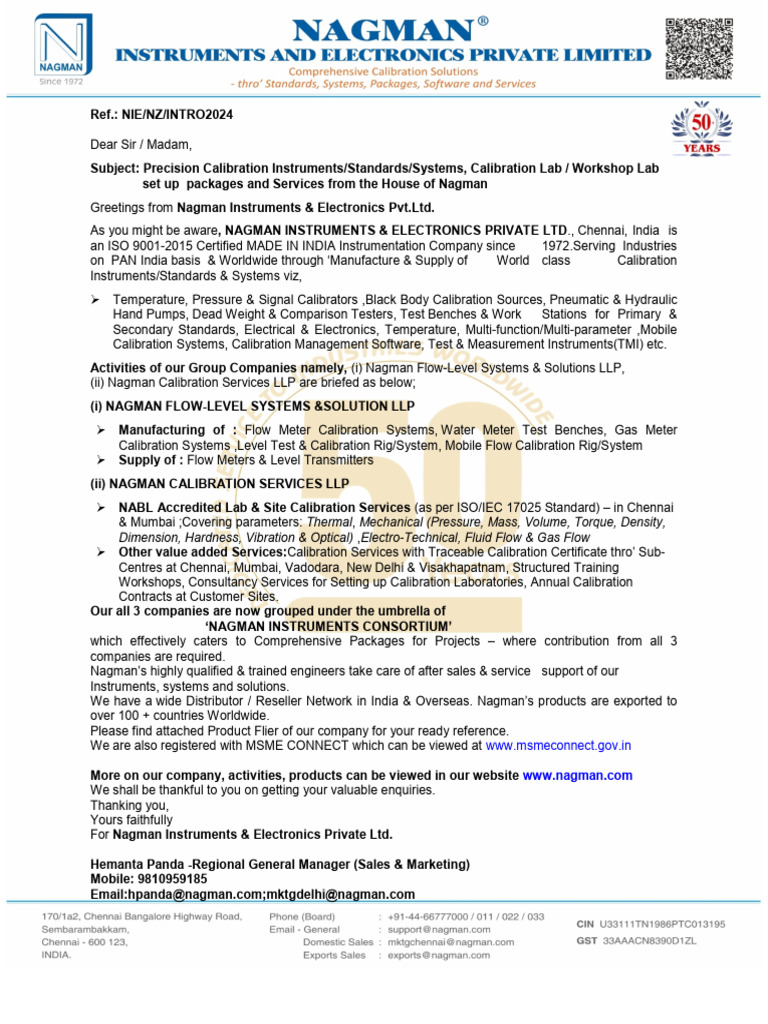 Introduction To Nagman Instruments & Electronics PVT - Ltd. | PDF ...