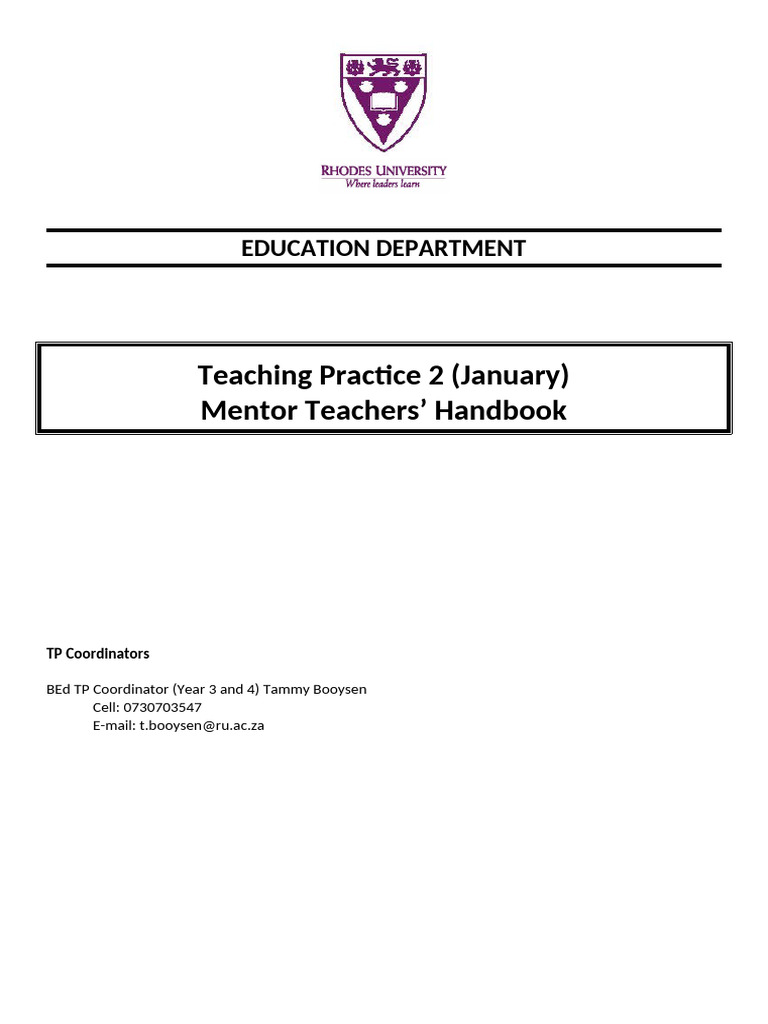 BED3 TP2 January Mentor Teachers Handbook | PDF | Mentorship | Teachers