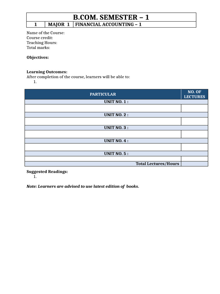 Blank Format For Syllabus | PDF